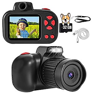 CIMELR Kids Camera, Digital Camera for Kids 6-12 Year Old Boys/Girls, 2.4 inch IPS Screen Toddler Camera, Christmas Birthday Gifts for Kids, Video Camcorder with Fill Light, 32GB TF Card (Black)