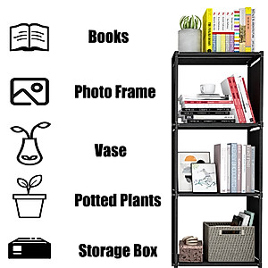 SUOERNUO Bookcase Storage Bookshelves Floor Standing Shelves Decor Furniture for Home Office Living Room Bed Black (35.8L X 11.8W X 37.4H)