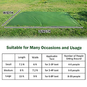 Tent Footprint, AYAMAYA PU 3000 Waterproof Tent Ground Cloth 13FT x 9FT Extra Large Size for 6-8 Person Family Camping Tents Ground Sheet Mat with 6 Tent Stakes for Camping Hiking Picnic Backpacking