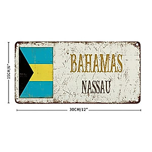 WoGuangis Bahamas City Wall Decor Metal Sign Bahamas Country Flag Vintage Home Decorative Signs Travel Gift Souvenir Men Cave Signs for Laundry Room Office 12x6in Travel Lovers Birthday Gift