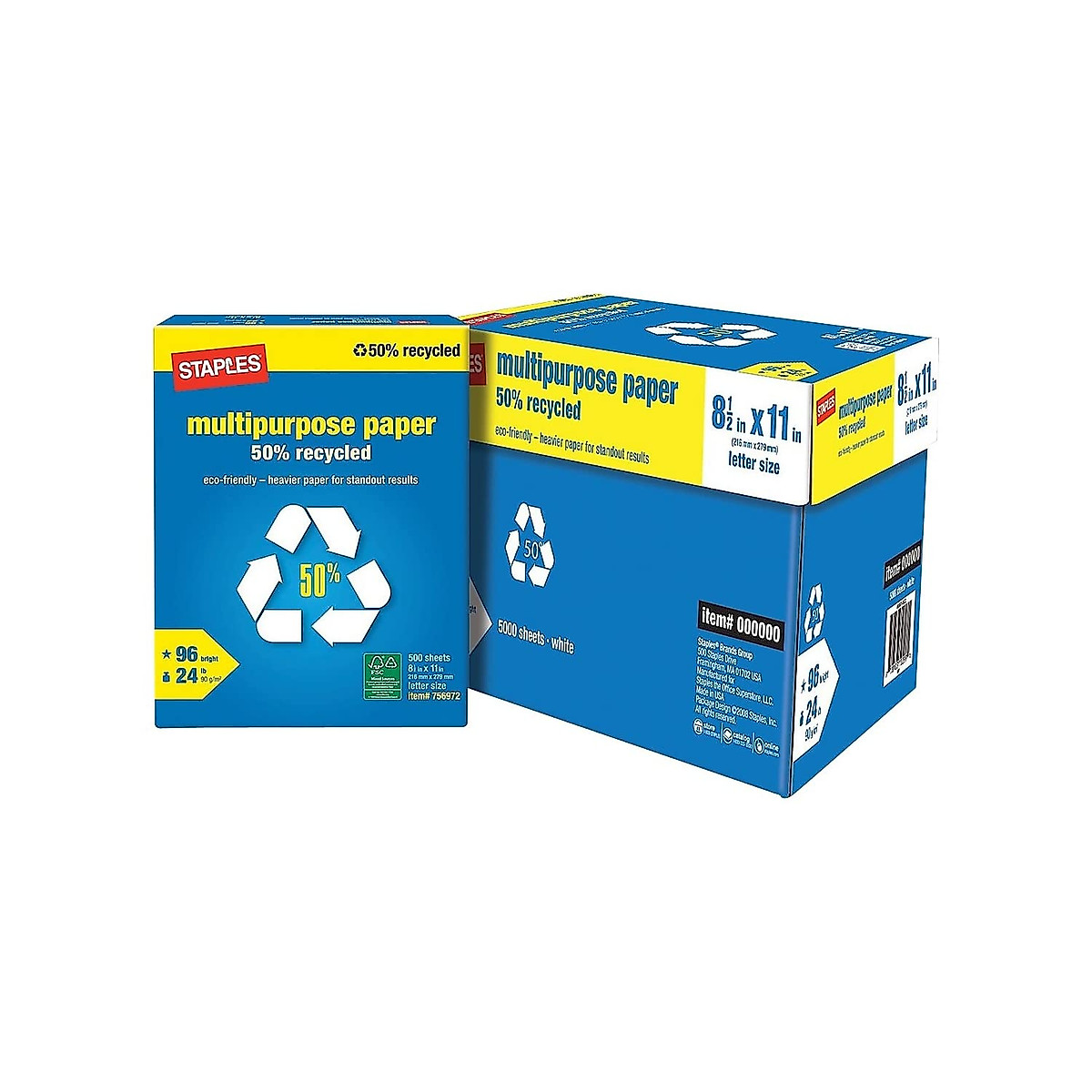 Staples 756860 50% Recycled 8.5-Inch x 11-Inch Multipurpose Paper 24 lbs 96B 10 RM/CT