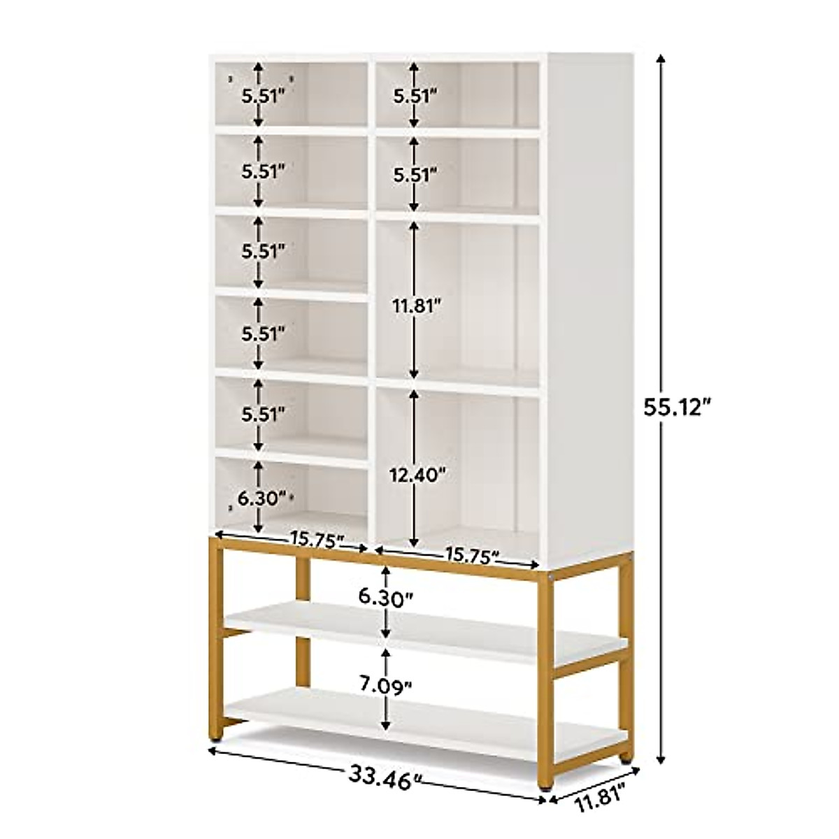 Tribesigns Shoe Storage Cabinet Freestanding Shoe Rack Organizer with 10 Adjustable Compartments, Modern 28 Pairs Wood Shoe Cabinet with Storage Shelf, for Entryway, Bedroom, White and Gold