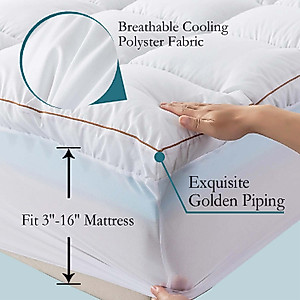 Whatsbedding Dual Layer 4 Inch Memory Foam Mattress Topper King Size, 3 Inch Memory Foam Plus 1 Inch Pillowtop Mattress Pad Filled 7D Down Alternative, Cooling Fiber Cover, Comfort Support