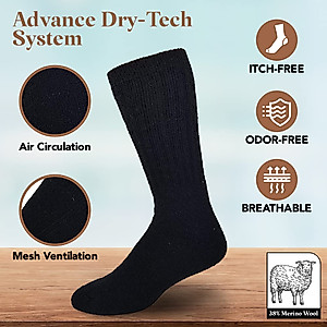 Debra Weitzner 6 Pairs Merino Wool Thermal Socks Men and Women Warm Cushioned Hiking Crew Socks for Hunting Winter Etc Long Survival Boot Socks Moisture Wicking Black 9-11