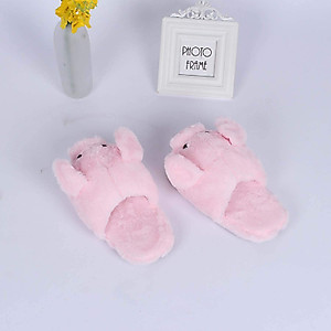 ixiton Vivid plush animal slippers, big yellow duck slippers, panda slippers, alpaca slippers, elephant slippers, dog slippers,4-8,Pig-pink