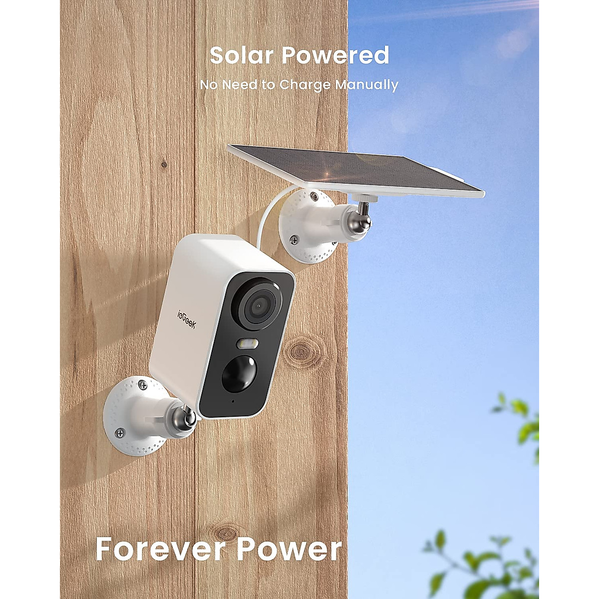 Solar Security Cameras Wireless Outdoor, ieGeek 2 Pack 2K WiFi Battery Camera System for Home Surveillance, Battery Powered Cam with 3MP Color Night Vision, PIR, AI, 2-Way Talk, IP65, Works with Alexa