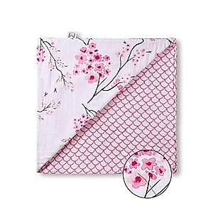 Malabar Baby Organic Cotton Reversible Muslin Snug Blanket, Luxurious Everything Baby Receiving Stroller Blankets for Newborns, Infants & Kids, Cherry Blossom