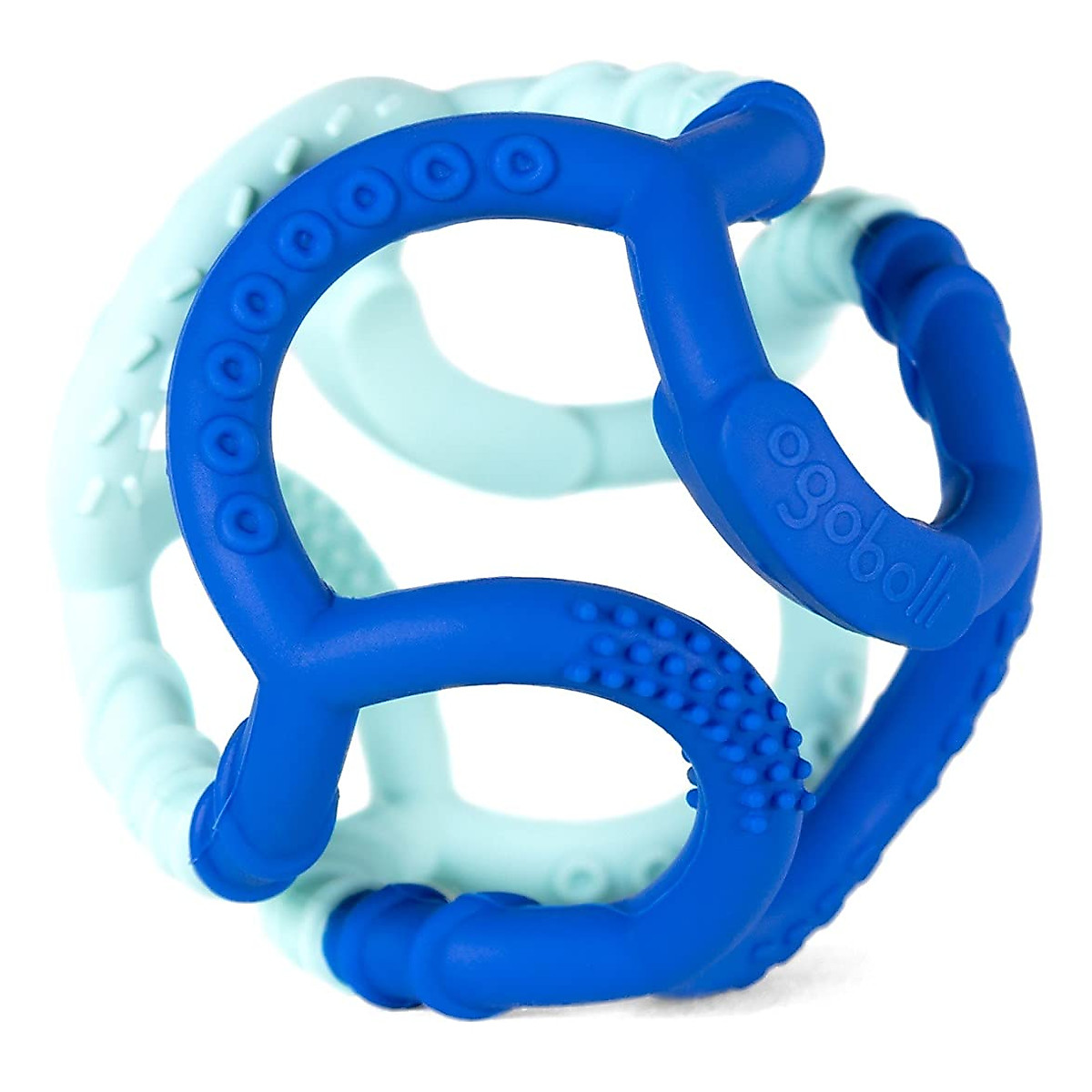 OgoBolli Gummi Teething Ring Textured Sensory Ball Toy for Babies & Toddlers - Stretchy, Soft Non-Toxic Silicone - Age 6+ Months - Blue Blueberry