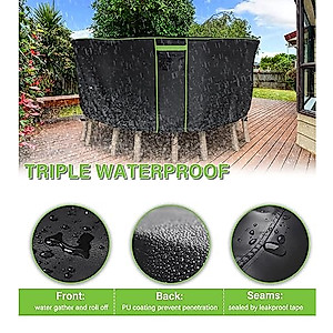 Round Patio Furniture Covers, 100% Waterproof Outdoor Table Chair Set Covers, 600D Heavy Duty Patio Furniture Covers, Anti-Fading, UV Resistant, 62" Dia x 28" H, Black