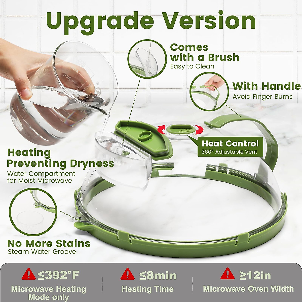 Microwave Splatter Cover With Steam Vent 10 In - Clear Microwave Cover With Water Steamer, Microwave Cover For Food Bpa-Free, Microwave Food Cover With Vents And Water Storage Box