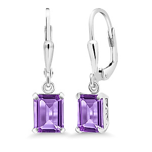 Gem Stone King 925 Sterling Silver 8X6MM Emerald Cut Gemstone Birthstone Leverback Drop Dangle Earrings For Women