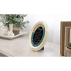 Cottage Garden Home Is Where We Begin Life Distressed Ivory Floral 5 x 7 Oval Table and Wall Photo Frame