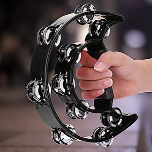 Half Moon Tambourine,Hand Tambourine Double Row Jingle Handbell Tambourine Percussion Musical Instrument 6 Colors(Black) half moon instrument adult size half moon tambourine