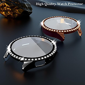 ALMNVO [4+4 Pack Bling Case for Samsung Galaxy Watch 6 Screen Protector 40mm, Tempered Glass Glitter Diamond Bumper Face Cover for Galaxy Watch 6/5/4 Accessories 40mm Galaxy Watch Case for Women