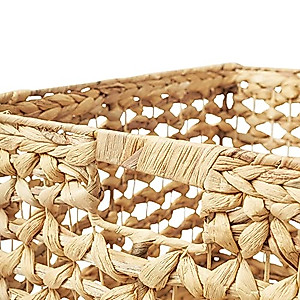 Artera Oversize Wicker Storage Basket - Set of 3 Woven Water Hyacinth Blanket Baskets with Handle, Rectangular Natural Nesting Floor Storage Bins for Living Room, Bedroom or Laundry Room