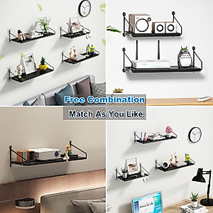 Wisfame Black Floating Shelf for AV Device, Wooden Wall Shelves for Projector, DVD Player, Cable Boxes, Modem, WiFi Router, Wall Mounted Shelf for Living Room, Bedroom, Bathroom (1 Tier)