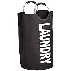 Amazon Basics Fabric Laundry Basket Hamper with Aluminum Handle, Black