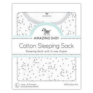 Amazing Baby Cotton Sleeping Sack, Wearable Blanket with 2-way Zipper, Sterling Confetti, Medium (6-12 mo)