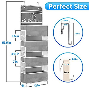 Pro Goleem Over the Door Hanging Organizer, High Capacity Baby Storage with 4 Large Pockets 6 Mesh Side Pockets and 2 PVC Pockets, for Cosmetics, Toys, Baby Stuff, Sundries, Grey, 1 Pack
