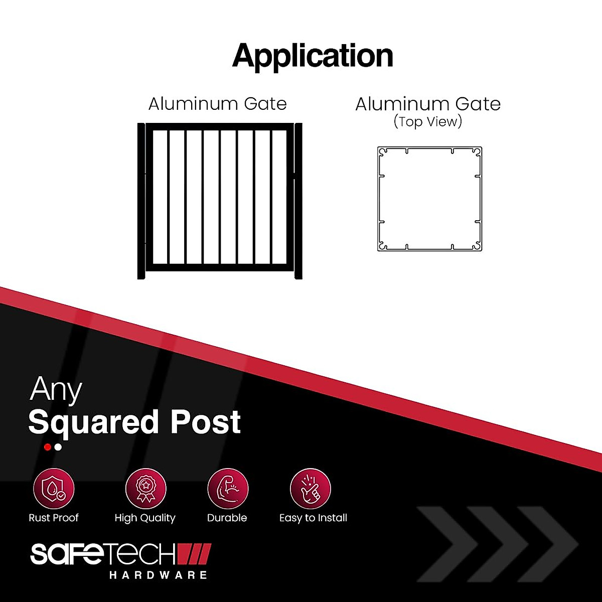 Safetech Hardware TopKlik Self Closing Gate Hinges | Self-Aligning Heavy Duty Spring Hinges | Adjustable Tension | Pool Safety Hinges | Any Square Post, Aluminum Gates | Swing Close 90bs SHG-90L Black