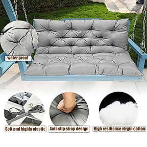 Meimond Swing Cushion 3 Seat 60 Inch,Outdoor Porch Waterproof Patio Bench Back Cushion, Leisure Chair Couch Cushion,4 Inch Thick Patio Garden Furniture Replacement Seat Cushion(Color:Grey)