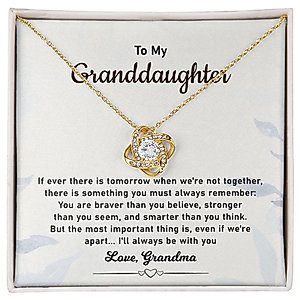 Jewelayer To My Granddaughter Unique Love Knot Necklace From Grandma Grown Up Granddaughter Jewelry Birthday, Wedding Day Gift From Grandma. (A)- 18K Yellow Gold Finish (Standard Box)