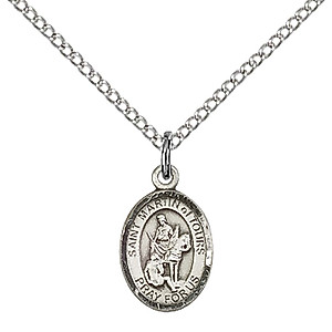 F A Dumont Sterling Silver St. Martin of Tours Pendant with 18" Sterling Silver Lite Curb Chain. Patron Saint of Reformed Alcoholics
