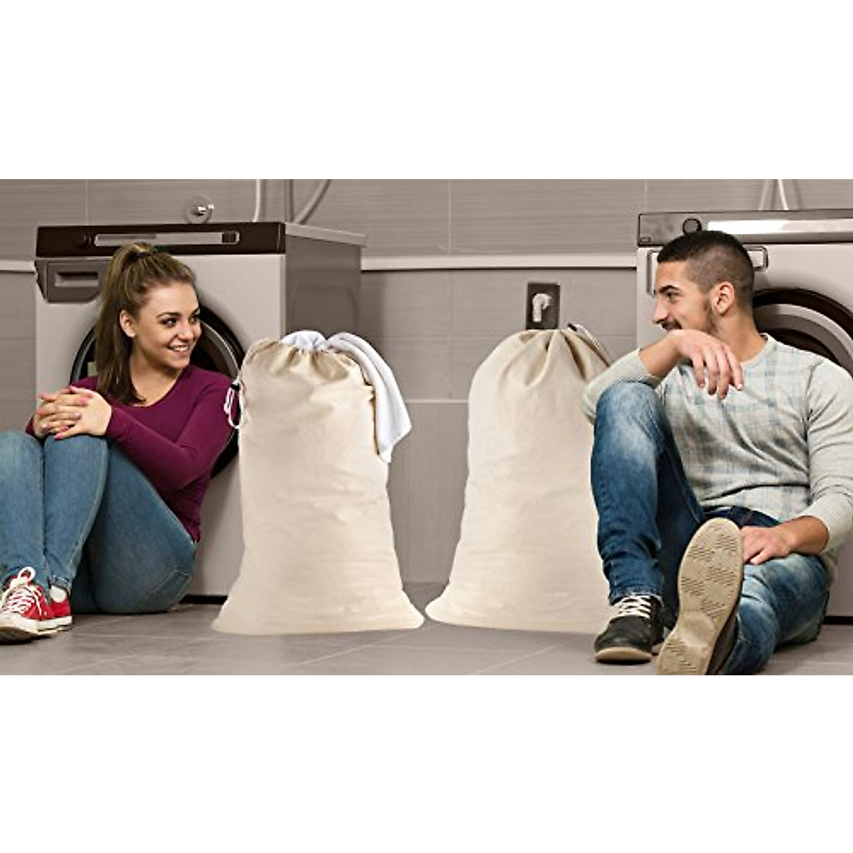 Cotton Laundry Bag, 2 Pack - 24" x 36" - Sturdy, 100% Cotton, Locking Drawstring Closure for Easy Carrying, Perfect Laundry Bag for College Students Living in Dorms, and Sorting Laundry at Home.