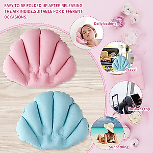 sansheng Inflatable Bath Pillow,Bath Pillows for Tub (10x12inch) Bathtub Pillow Headrest Terry Cloth with Suction Cups Inflated Neck Support for Bathtub（Pink and Blue） 2 Pack