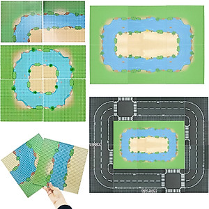 TACYILLU 6 Pack Grassland Rivers Pattern Baseplate 10" x 10" - Building Brick Base Plate Tight Fit with Major Brands for City Roads Building Blocks Kids Toy (2 Straight + 4 Curve)