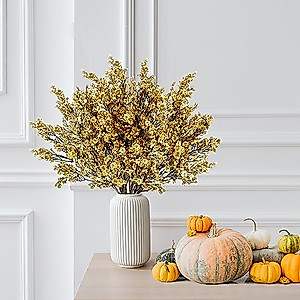 Sggvecsy 15 Pcs Babys Breath Artificial Flowers Gypsophila Bouquets Bulk Real Touch Fake Silk Flowers for Home Wedding DIY Floral Arrangement Kitchen Table Centerpiece Christmas Decoration (Gold)