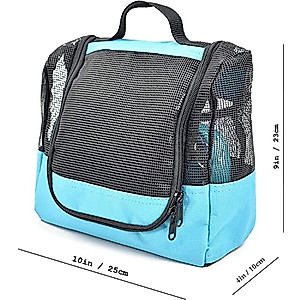 The Fine Living Co. Portable Hanging Shower Caddy Organizer Bag (Free Toiletries Case+Metal Hook) Quick Dry Mesh Shower Caddy Tote Bag Pouch For Bathroom College Dorm Camp Gym Camping 10”x4”x9”(Aqua)