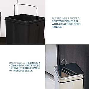 AWENN - Kitchen Garbage Trash Can with Lid and Pedal - Touchless Round Shape Waste Bin - Stainless Steel Dustbin with Removable Inner Bucket for and Outdoors – Gray (5.3 Gallon – 20 Liters)