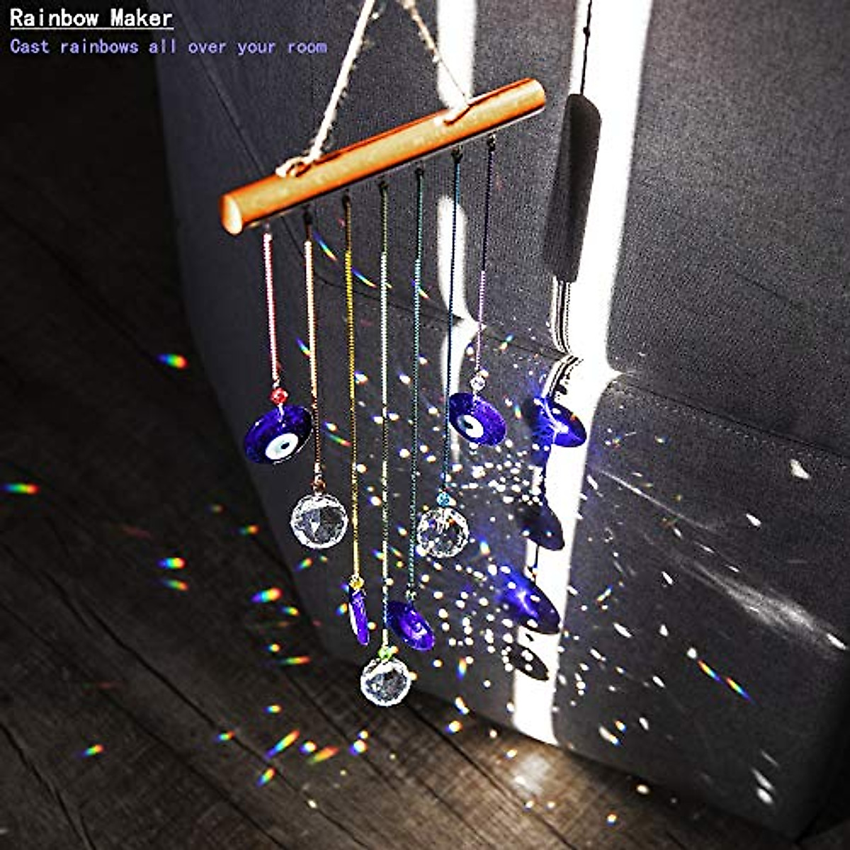 Hanging Crystals Suncatcher Ornament Turkish Blue Evil Eye Decor Crystal Ball Prisms Rainbow Maker Pendant for Window Garden