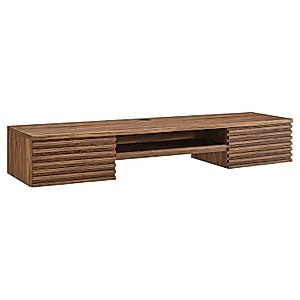 Modway Render Wall Mount Particleboard and Wood Office Desk in Walnut
