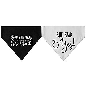 Engagement Gift, My Humans are Getting Married Dog Bandana Collar, Wedding Photo Prop, Pet Scarf, Dog Engagement Announcement, Pet Accessories (Small, Black+White)