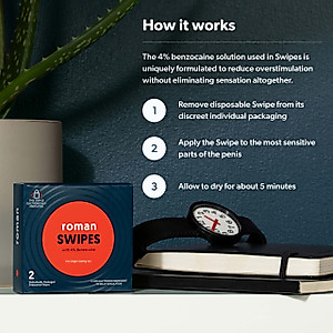 Roman Swipes | Fast-Acting, Convenient, Over-The-Counter Wipes Increase Stamina, Formulated with 4% Benzocaine, Features Discreet Packaging | 5-Pack
