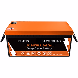 CHINS 48V 100AH Lithium Battery for Golf Cart with 48V 18A Charger, Monitor, Built-in Bluetooth 200A BMS, 48V Golf Cart Battery with 10.24kW Output, 1000A Peak Current