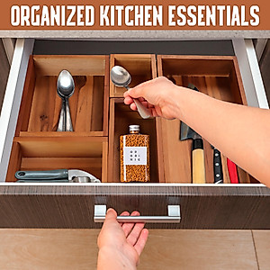 Demigo Acacia Drawer Organizer Set of 5, Cabinet Container Box, Wood Bin Set in Varied Sizes, Dividers Holder for Storage Cooking Utensils Spices Tea Bags Foods Office Items (Brown)