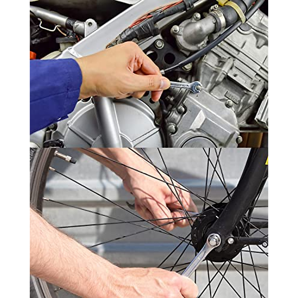 VICRING Small Wrench Set 20 Pcs Mini Wrench Set Metric SAE Ignition Wrench Set Open and Box End Wrench Set Combination Wrench Sets with Storage Pouches and Key Chains, 4mm-11mm & 5/32"-7/16" (Silver)