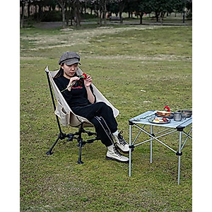 iClimb Two-Heights Light Compact Comfortable Camping Folding Beach Chair with Anti-Sinking Large Feet and Carry Bag (Beige)