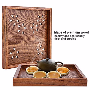 Wooden Tea Tray,Traditional Chinese Japanese Wooden Cherry Blossom Pattern Carved Hollow Square Tea Tray Coffee Fruit Snack Tray, widely Used in Restaurants, Home(18*18cm)