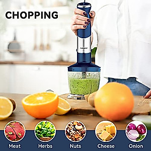 Immersion Blender Hand Blender, Abuler 800W Hand Mixer Stick, 5-in-1, 12 Speed BPA-Free Stick Blender 304 Stainless Steel, Chopper, Whisk, Milk Frother, Beaker, Smoothies, Milkshake, Purée Baby Food, Sauce, Dips, Mayo