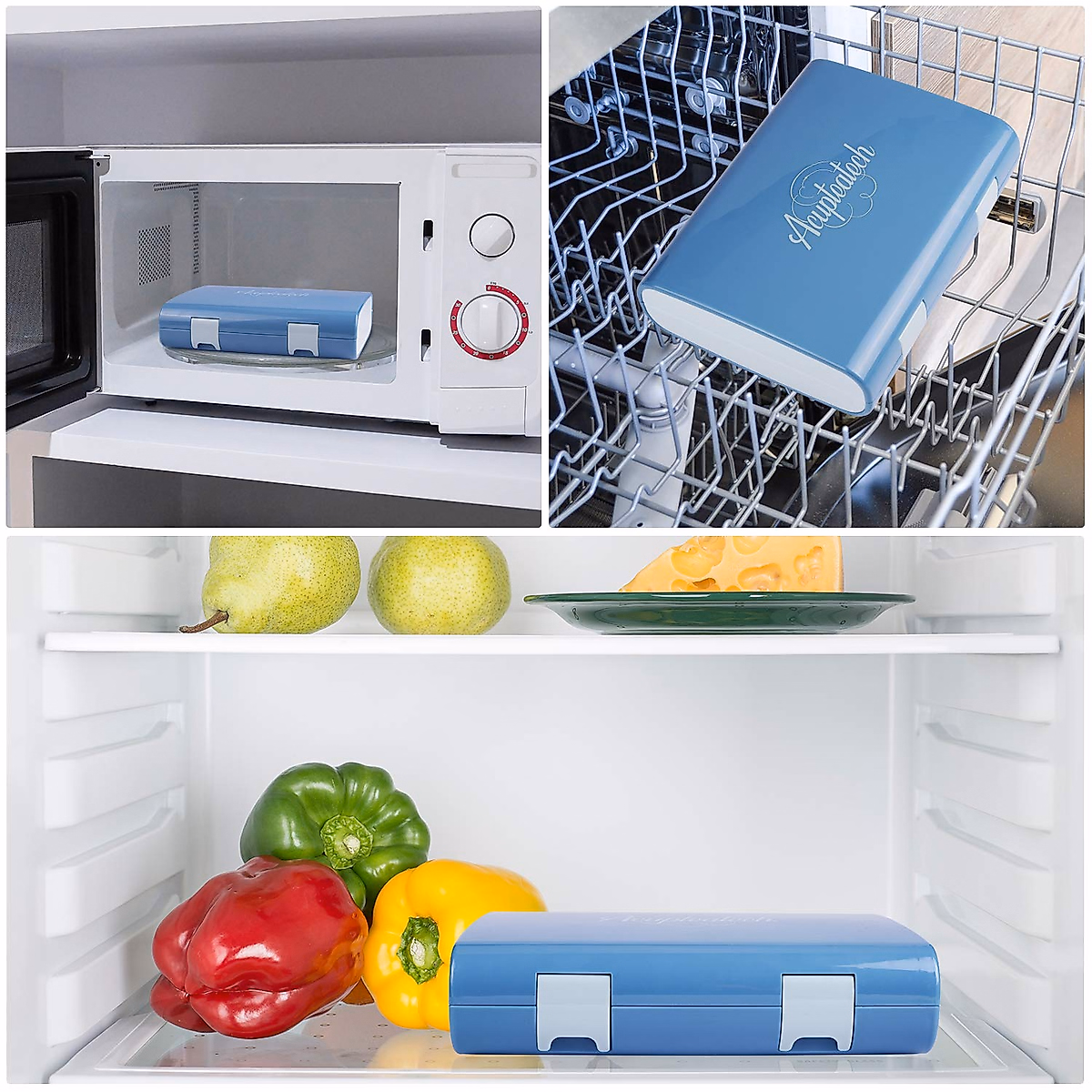 Acupteatech Lunch Bento Box, Leak Proof 4-Compartment Food Container 1200ml Large Capacity, BPA Free, Portion Meal Prep Snack Packing, Durable Perfect for Picnics, Camp, Travel—Blue