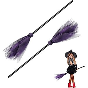 Veemoon Halloween Witch Flying Broom Mesh Tulle Removable Handle Witch Broom Masquerade Show Dress Up Wonder Broom Witch Broom for Halloween Cosplay Party (Random Colour)