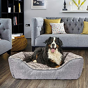 FURTIME Durable Dog Bed for Large Medium Small Dogs Soft Washable Pet Bed Orthopedic Dog Sofa Bed Breathable Rectangle Sleeping Bed Anti-Slip Bottom(25'', Grey)