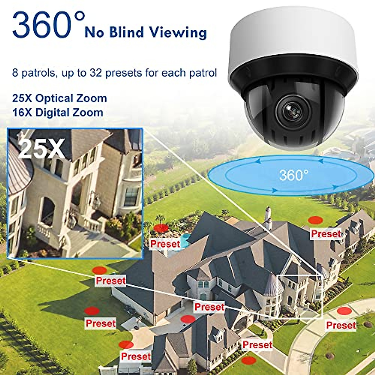 DS-2DE4A425IW-DE HIK VlSlON 4MP PTZ DarkFighter Speed Dome IP Camera, 25x Optical Zoom,4.8~120 mm Lens, 165ft Night Vision Outdoor Camera with Audio&Alarm I/O, 360°Pan&90°Tilt, SD Card Slot(No Logo)