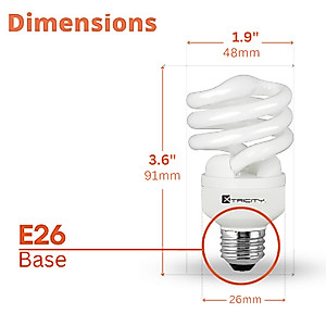 Xtricity Compact Fluorescent Light Bulbs T2 Spiral, E26 Base, 13W (60W Equivalent), 5000k Daylight, 900 Lumens, CFL, 120V - UL Listed, (8 Pack)