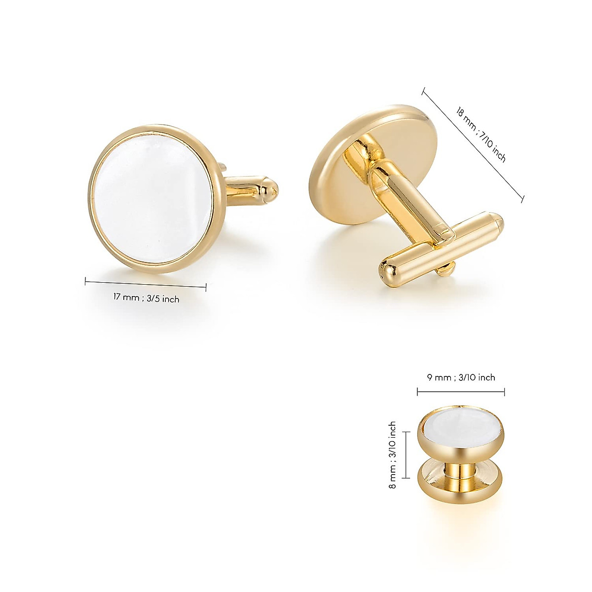 Wynameleri Mens Classic Shirts Cufflink Studs, Mother-of-Pearl Tuxedo Shirt Button and Cuff Links Set, Formal Business Wedding Jewelry XDS15 gold white