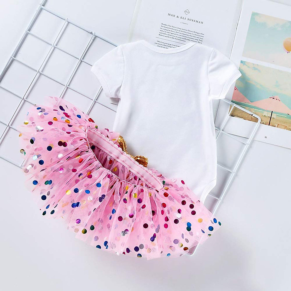 AGQT Baby Girls 1st Easter Outfit Set 3Pcs Bodysuit with Pink Polka Dot Tutu Skirt Size 0-3 Months(59)